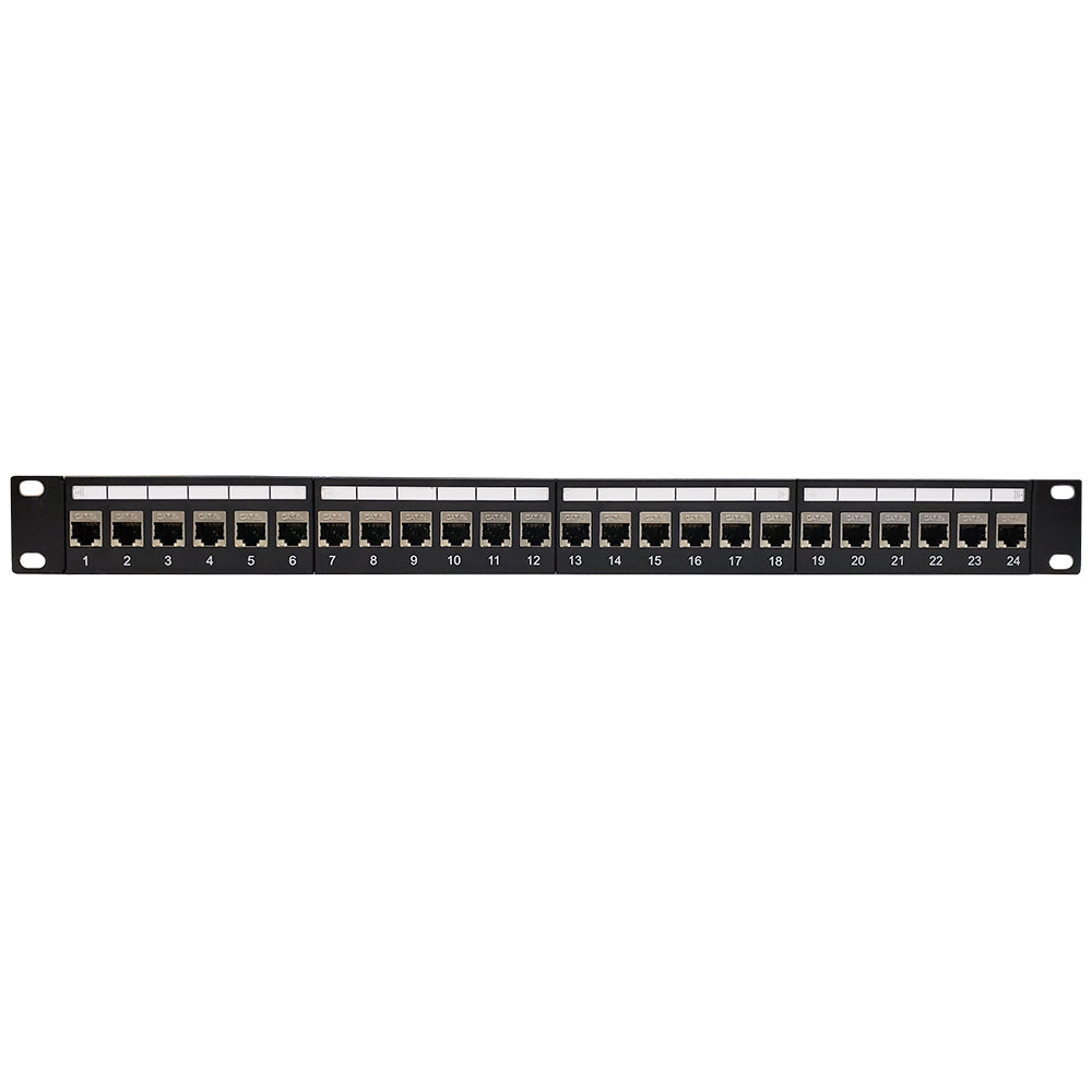 24-Port CAT6A Shielded Patch Panel, 19" Rackmount 1U - Pass-Through