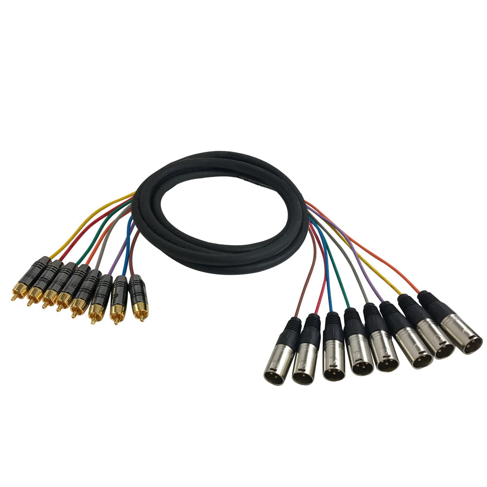 Premium Phantom Cables RCA Male to XLR Male Unbalanced Analog 8-Channe