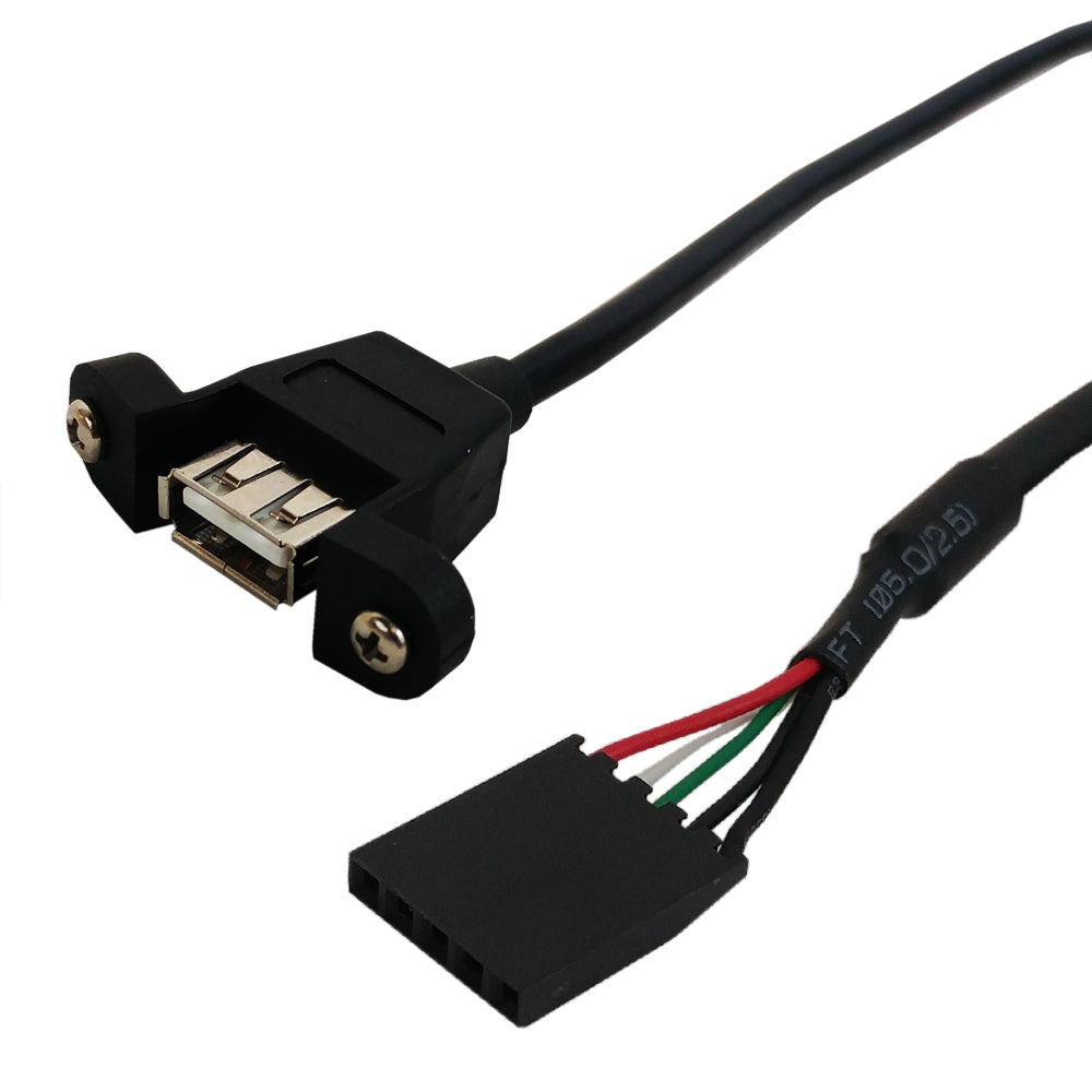 USB 2.0 A Panel Mount Female to IDC 5-pin Header Female Hi-Speed Cable