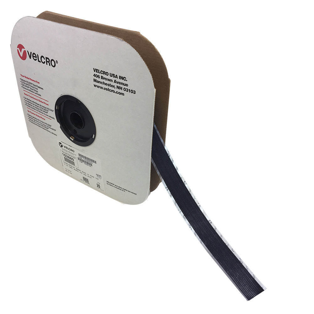 75ft 1 inch Velcro® Brand Hook 705 Adhesive Back Wrap - Black (per rol
