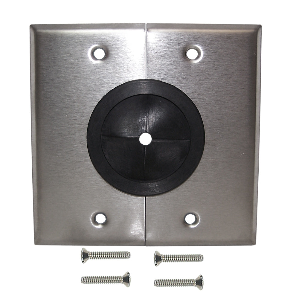 Cable Pass-through Wall Plate, Double Gang - Stainless Steel - Split